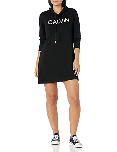 Calvin Klein Women's Long Sleeve Hoodie Dress, Pitch Black, Small