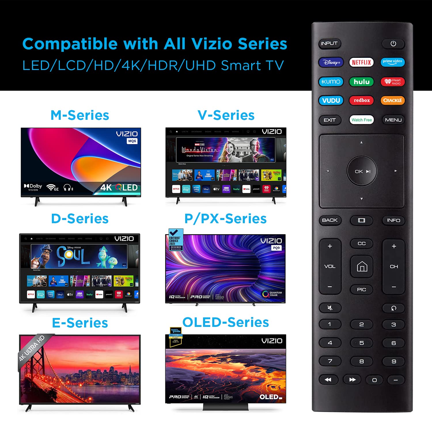 Universal Remote Control Replacement for All Vizio P-Series M-Series V-Series D-Series Smartcast Series LED LCD UHD OLED Smart TV with Shortcut Buttons Disney, Netflix, Prime Video, Hulu and More