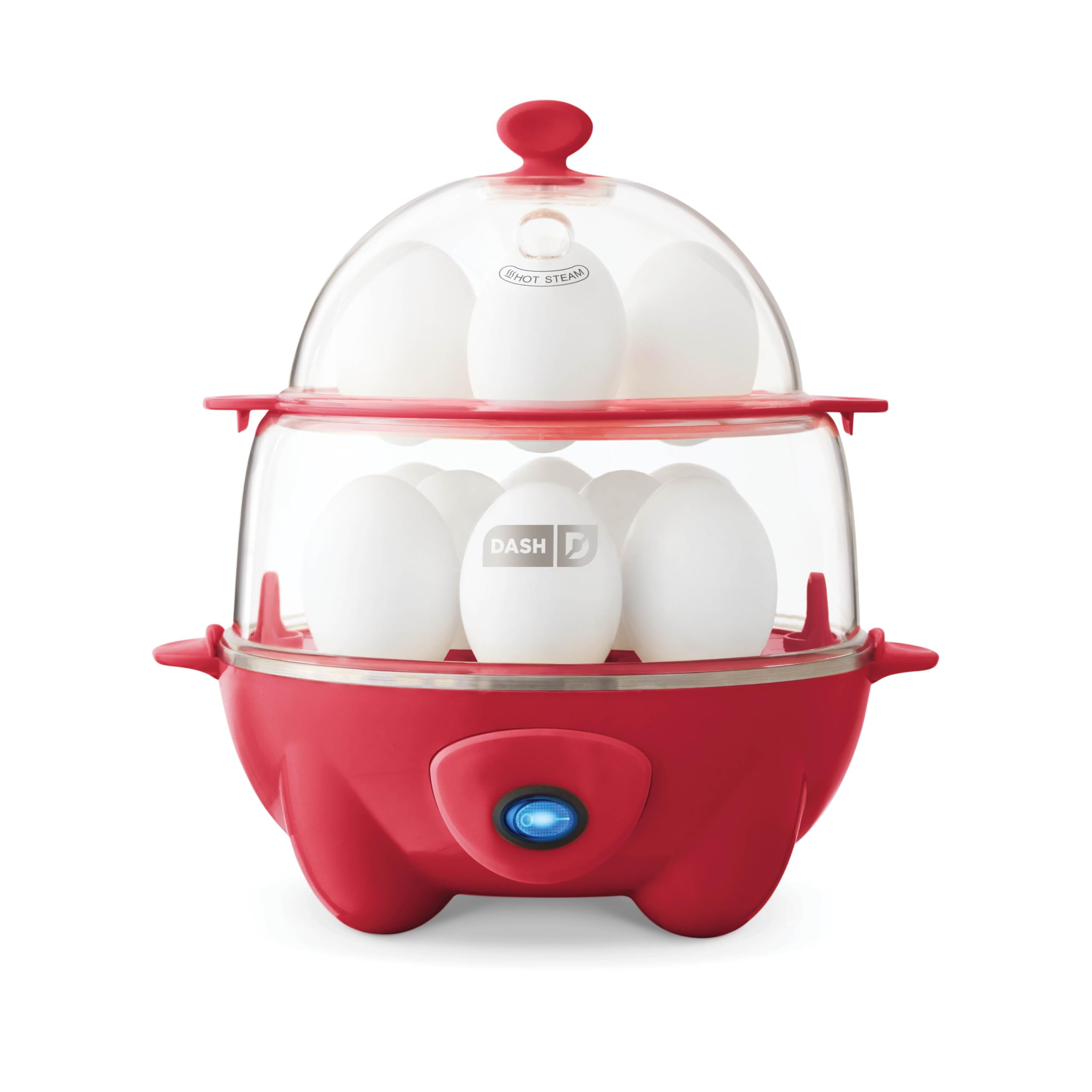 DASH Deluxe Rapid Egg Cooker for Hard Boiled, Poached, Scrambled Eggs, Omelets, Steamed Vegetables, Dumplings & More, 12 capacity, with Auto Shut Off Feature - Red