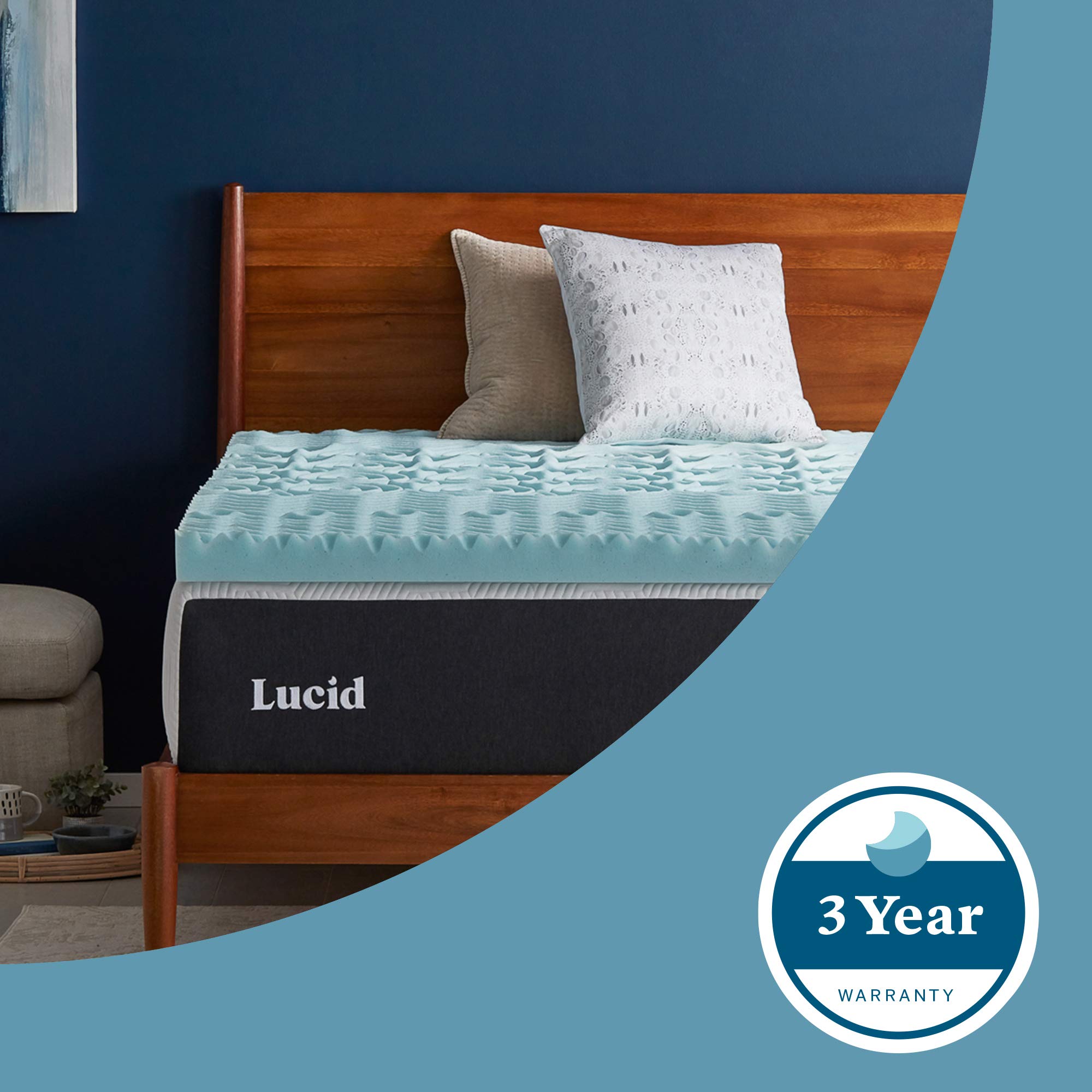 Lucid 3 Inch Mattress Topper Full – Memory Foam Mattress Topper Full – 5 Zone Gel Infusion – CertiPur Certified Foam – Dorm Room Essentials