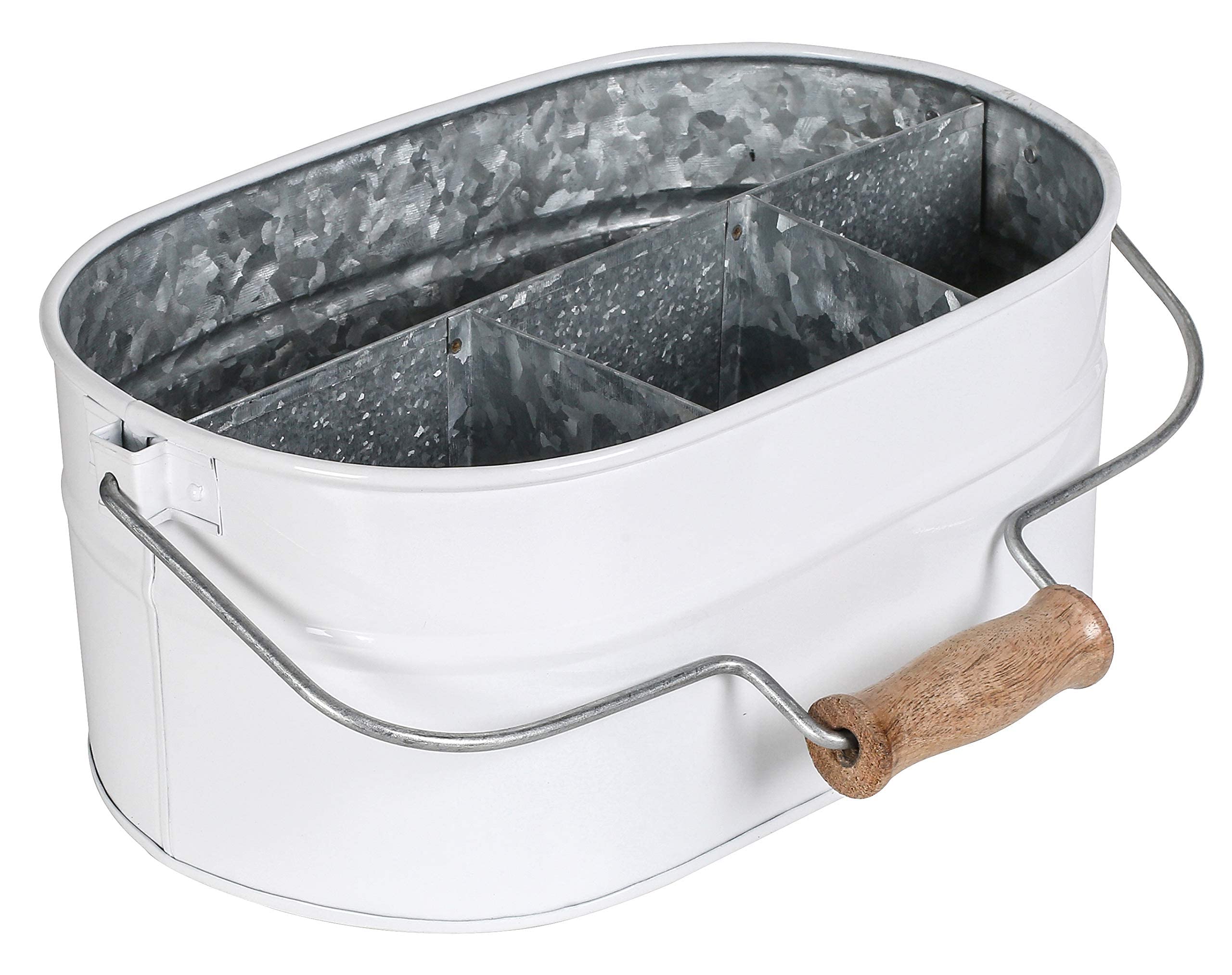 Life By Cotton Farmhouse Galvanized Flatware Caddy Organizer for Home & Kitchen Counter-top/Outdoor Storage Dining Table Comfortable with Wooden Handle Storage - White ( Size - 13.5L x10W x 5.5H )
