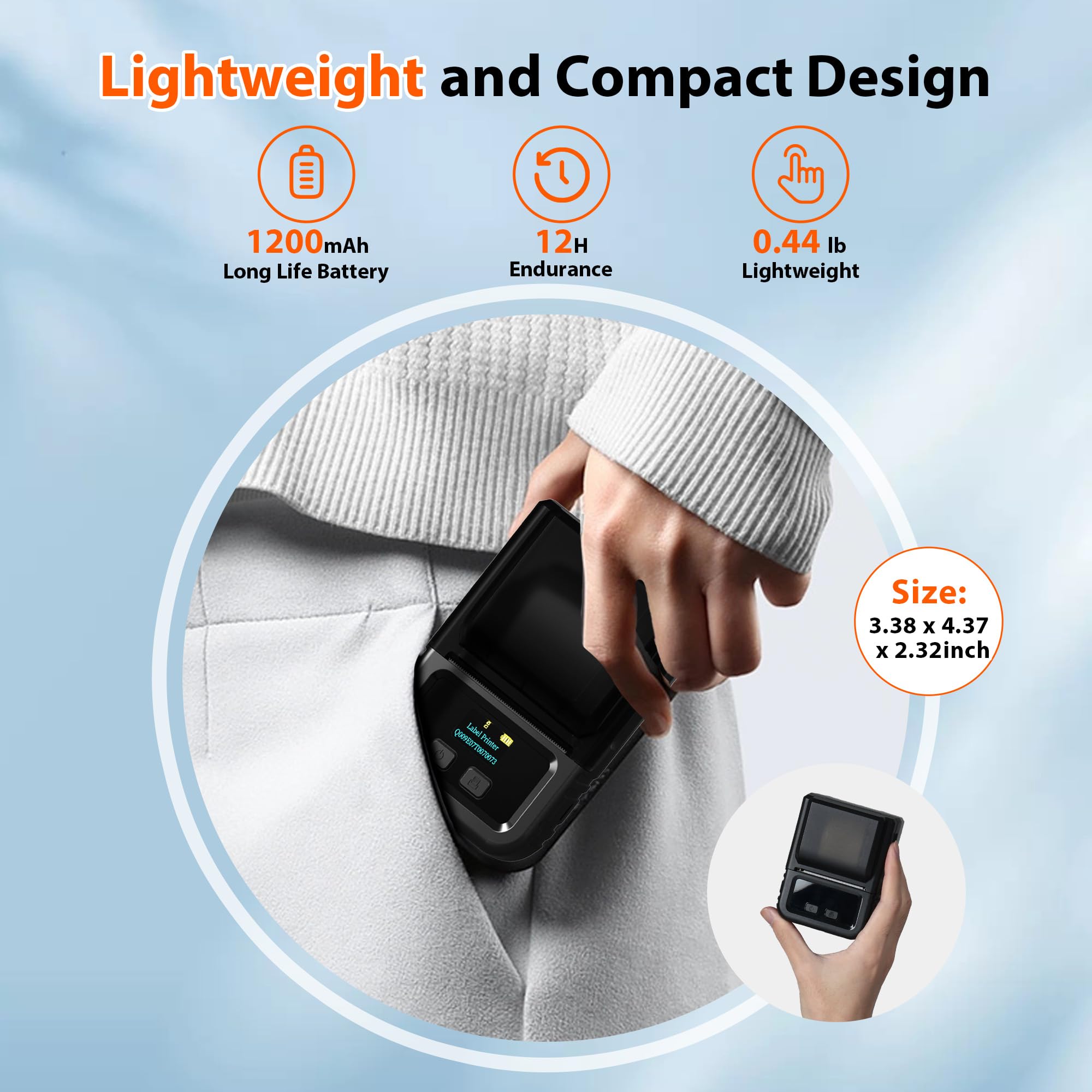 Phomemo M120 Label Maker- Barcode Printer Bluetooth Thermal Label Maker Machine 2 Inch 50mm Barcode Label Printer for Retail, QR Code, Small Business, Compatible with Android, iOS & PC, Black