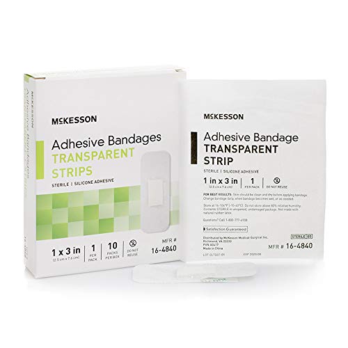 McKesson Adhesive Bandage Transparent Strip, Sterile, Silicone Adhesive, 1 in x 3 in, 10 Count, 1 Pack