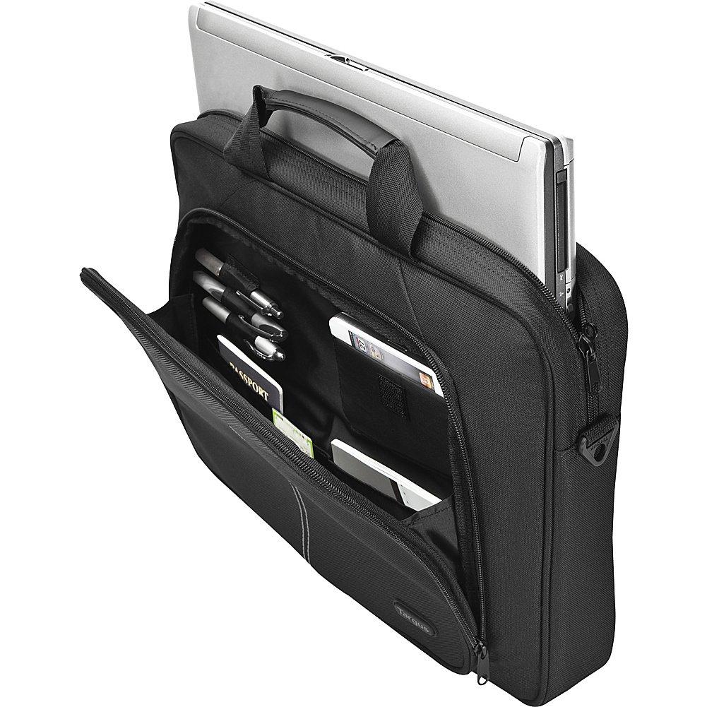 Targus Intellect Slim Slipcase Bag with Durable Water-Resistant Nylon, Two Large Exterior Pockets, Removable Shoulder Strap, Protective Sleeve for 12.1-Inch Laptop and Tablet, Black (TBT248US)