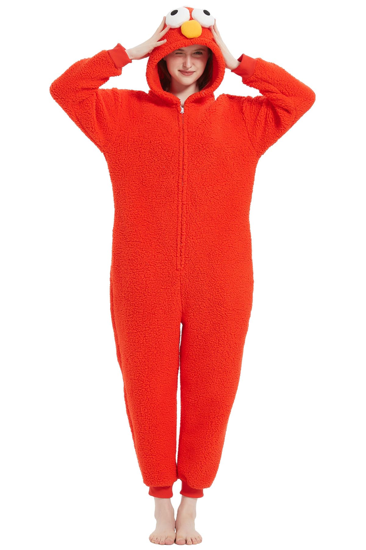 JNVarbeitet Adult Animal Onesie Elmo Costume Cosplay Unisex One Piece Pajamas for Women Men XL