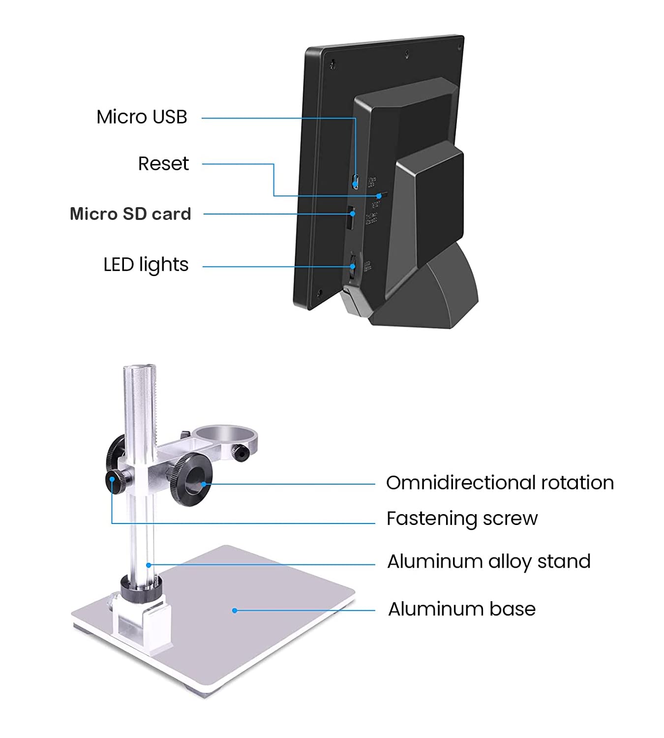 7''LCD Digital Microscope,1200X 12MP 1080P Photo/Video Zoom Microscope for Adults Soldering Coins,Metal Stand,8 LED Lights,PC View,Windows/Mac Compatible