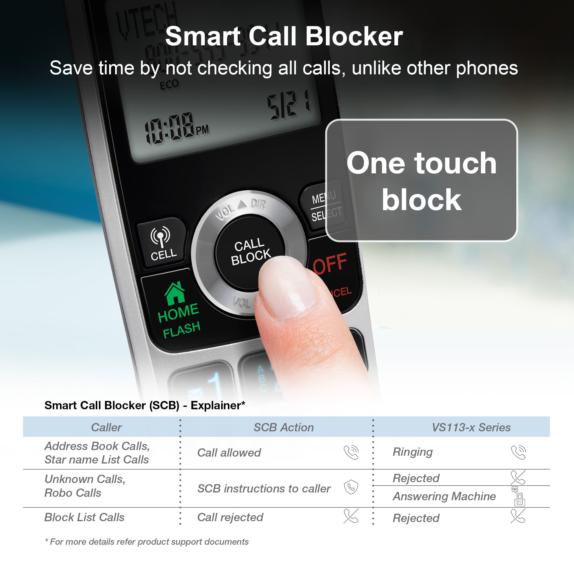 VTech VS113-3 Extended Range 3 Handset Cordless Phone for Home with Call Blocking, Connect to Cell Bluetooth, 2" Backlit Screen, Big Buttons, and Answering System, Silver & Black