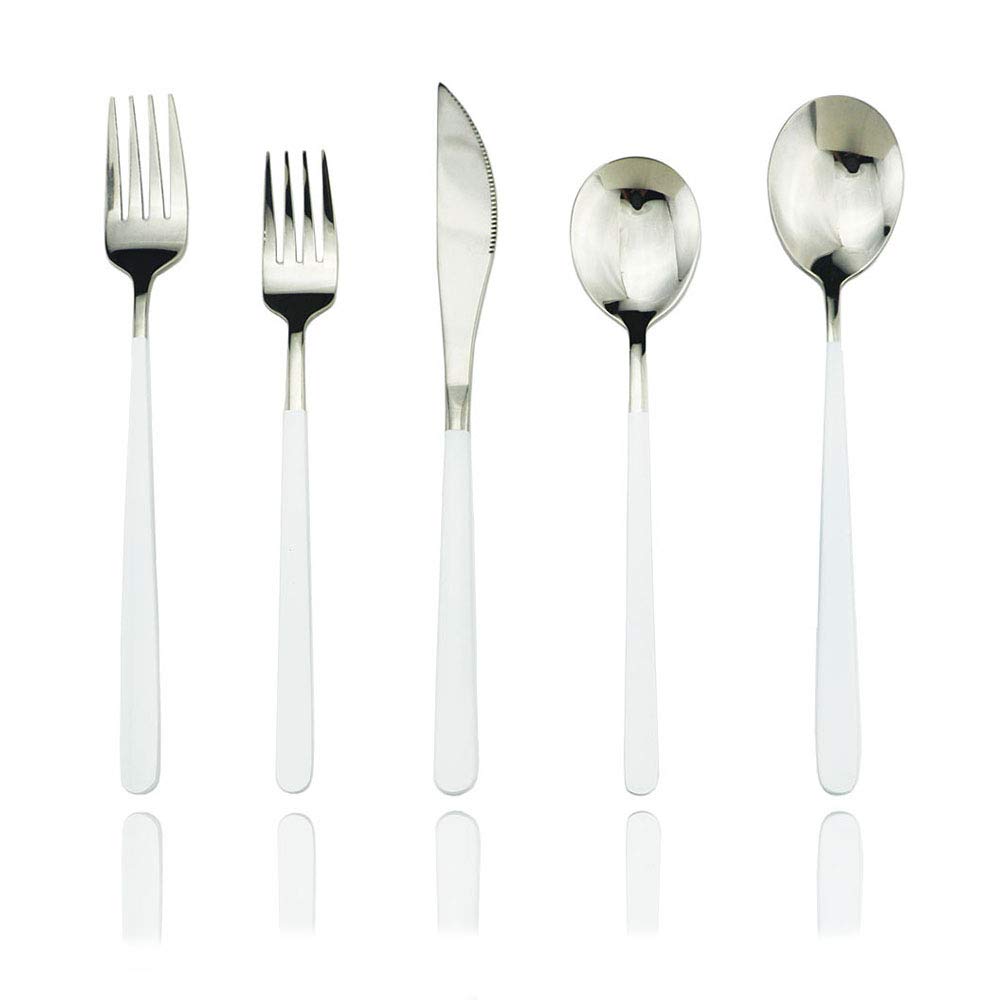 JASHII 20-Piece SUS304 Stainless Steel Silverware Set Luxury Flatware Cutlery Set Mirror Polished Service for 4 Include Knife Fork Spoon Dishwasher Safe (White silver)