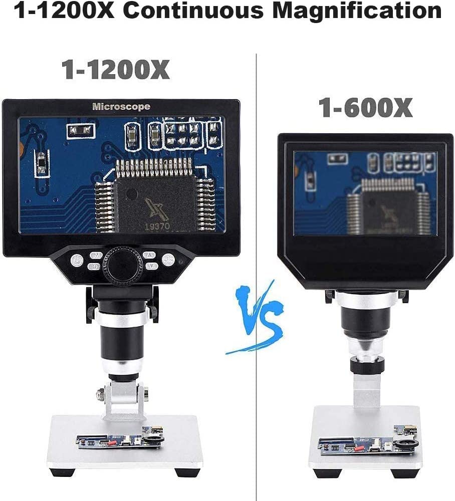 7''LCD Digital Microscope,1200X 12MP 1080P Photo/Video Zoom Microscope for Adults Soldering Coins,Metal Stand,8 LED Lights,PC View,Windows/Mac Compatible