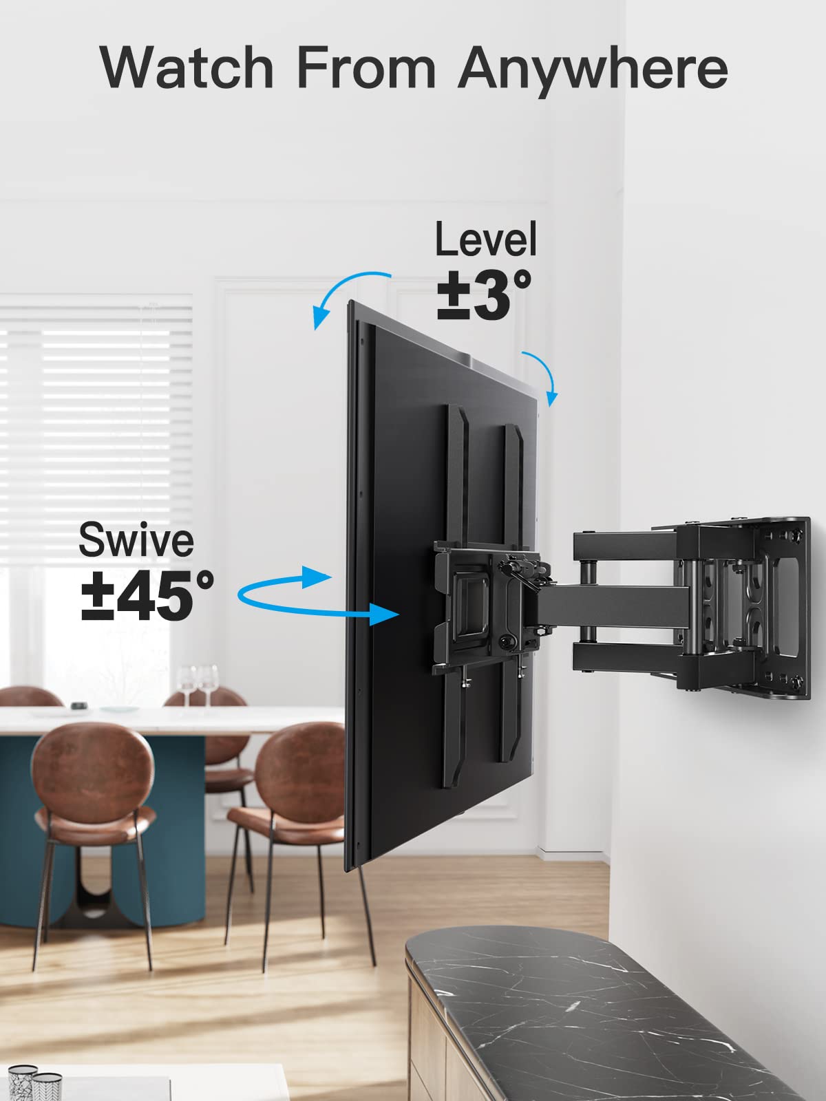 Pipishell TV Wall Mount for 26-65 inch LED LCD OLED 4K TVs, Full Motion TV Mount Bracket Articulating Swivel Extension Tilting Leveling Max VESA 400x400mm Holds up to 99lbs, Fits 12/16 Inch Wood Stud