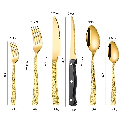 Gold Hammered Silverware Set With Steak Knife Cutlery Utensil,Food-Grade Stainless Steel Flatware,Durable Home Restaurant Small Business,Mirror Finish Tableware