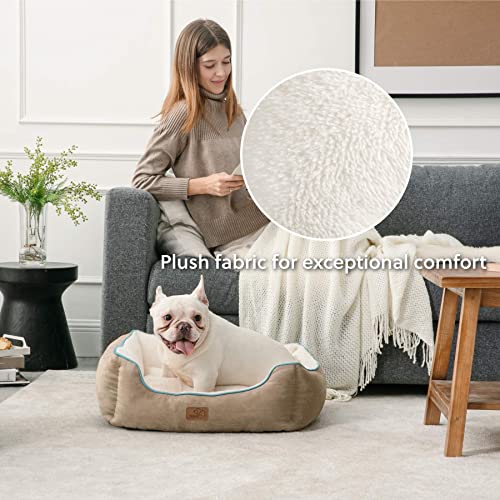 Bedsure Dog Beds for Large Dogs - Cat Beds for Indoor Cats, Rectangle Cuddle Large Medium Dog Bed Washable with Anti-Slip Bottom, 30 Inches, Camel