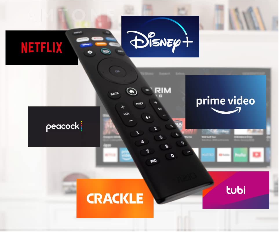 Amtone XRT140 Universal Replacement Remote Control for VIZIO All LED LCD HD 4K UHD HDR Smart TVs with Netflix Dis+ Crackle Tubi Apps for D24FF1 D24F-F1 D32FF1 D32F-F1 D43FF1 D43F-F1