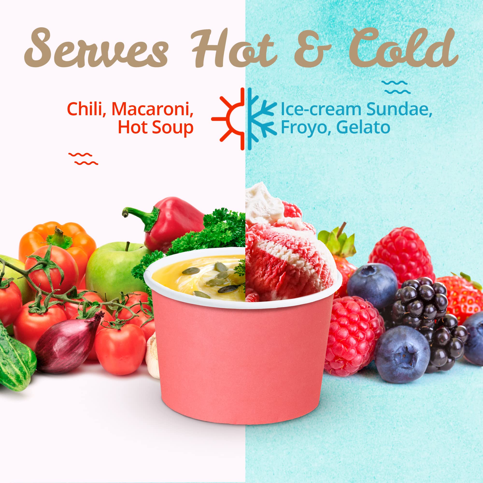 MATICAN Paper Ice Cream Cups, 50-Pack 9-oz Disposable Dessert Bowls for Hot and Cold, 9-ounce, Hot Pink, Baby Pink, Mint, Yellow, Blue