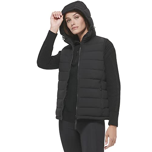 Calvin Klein Women's Hooded Casual Stretch Fabric Quilted Vest, Black, Large