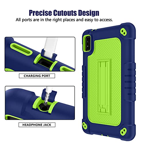 SOATUTO Case for Moxee Tablet 2 8 inch Case for Moxee 8" 2022 Model MT-T8B22 Tablet Shock Resistant Rugged Hybrid Kids Friendly Cover Built-in Hand Free Kickstand Shoulder Strap (Navy+Green)
