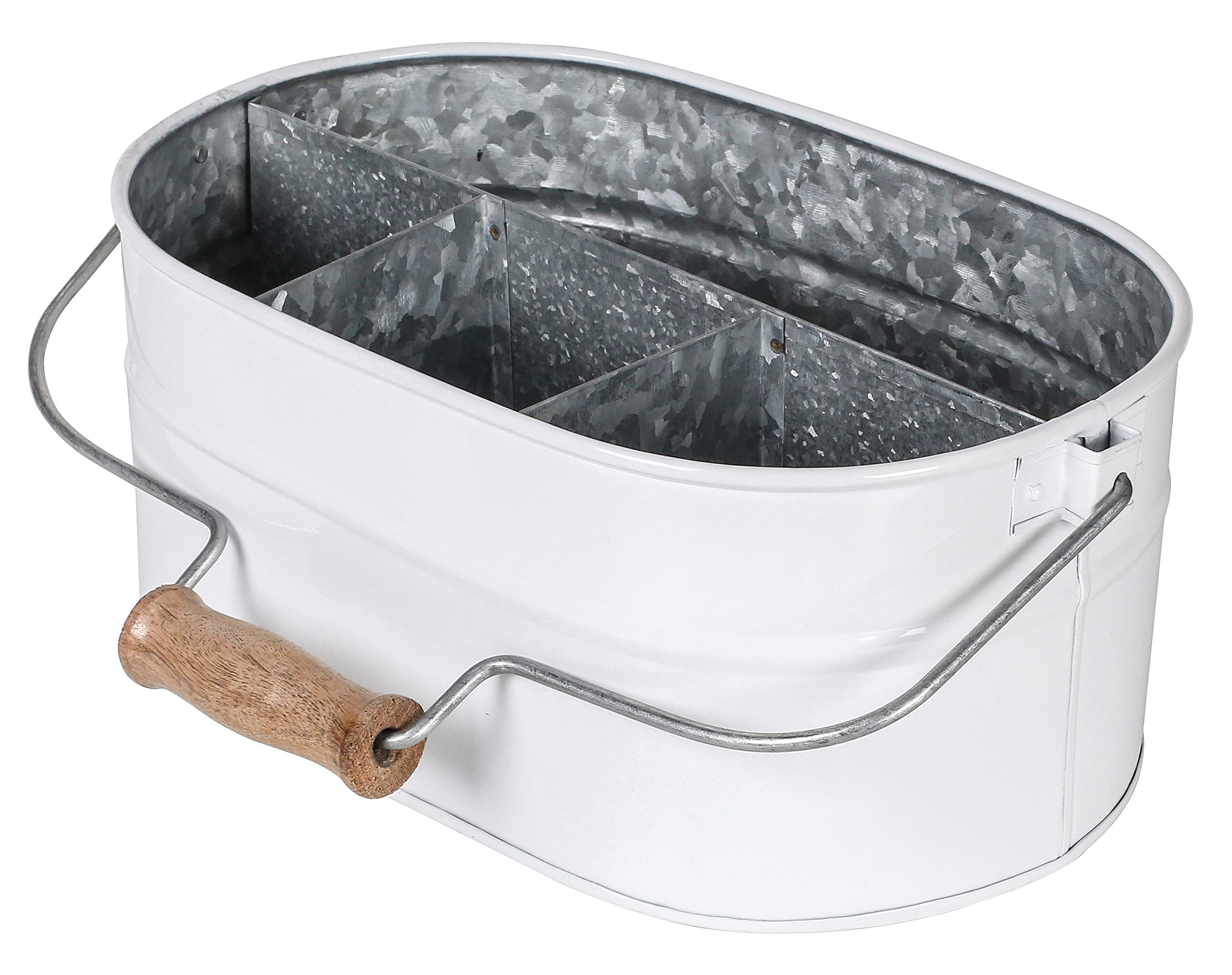 Life By Cotton Farmhouse Galvanized Flatware Caddy Organizer for Home & Kitchen Counter-top/Outdoor Storage Dining Table Comfortable with Wooden Handle Storage - White ( Size - 13.5L x10W x 5.5H )
