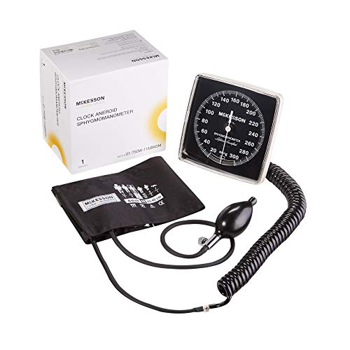 McKesson LUMEON Clock Aneroid Sphygmomanometer, Blood Pressure with Cuff, Wall Mounted, Black, Adult Medium, 12 Count