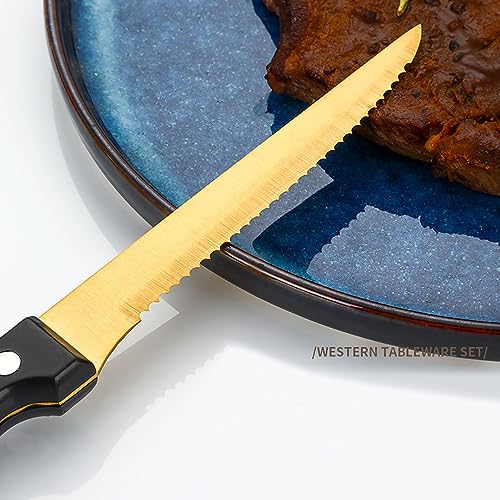 Gold Hammered Silverware Set With Steak Knife Cutlery Utensil,Food-Grade Stainless Steel Flatware,Durable Home Restaurant Small Business,Mirror Finish Tableware