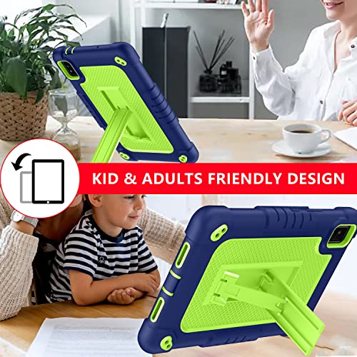 SOATUTO Case for Moxee Tablet 2 8 inch Case for Moxee 8" 2022 Model MT-T8B22 Tablet Shock Resistant Rugged Hybrid Kids Friendly Cover Built-in Hand Free Kickstand Shoulder Strap (Navy+Green)