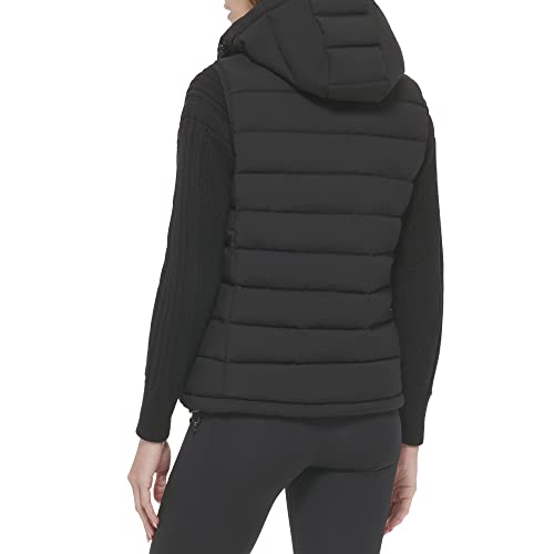 Calvin Klein Women's Hooded Casual Stretch Fabric Quilted Vest, Black, Large