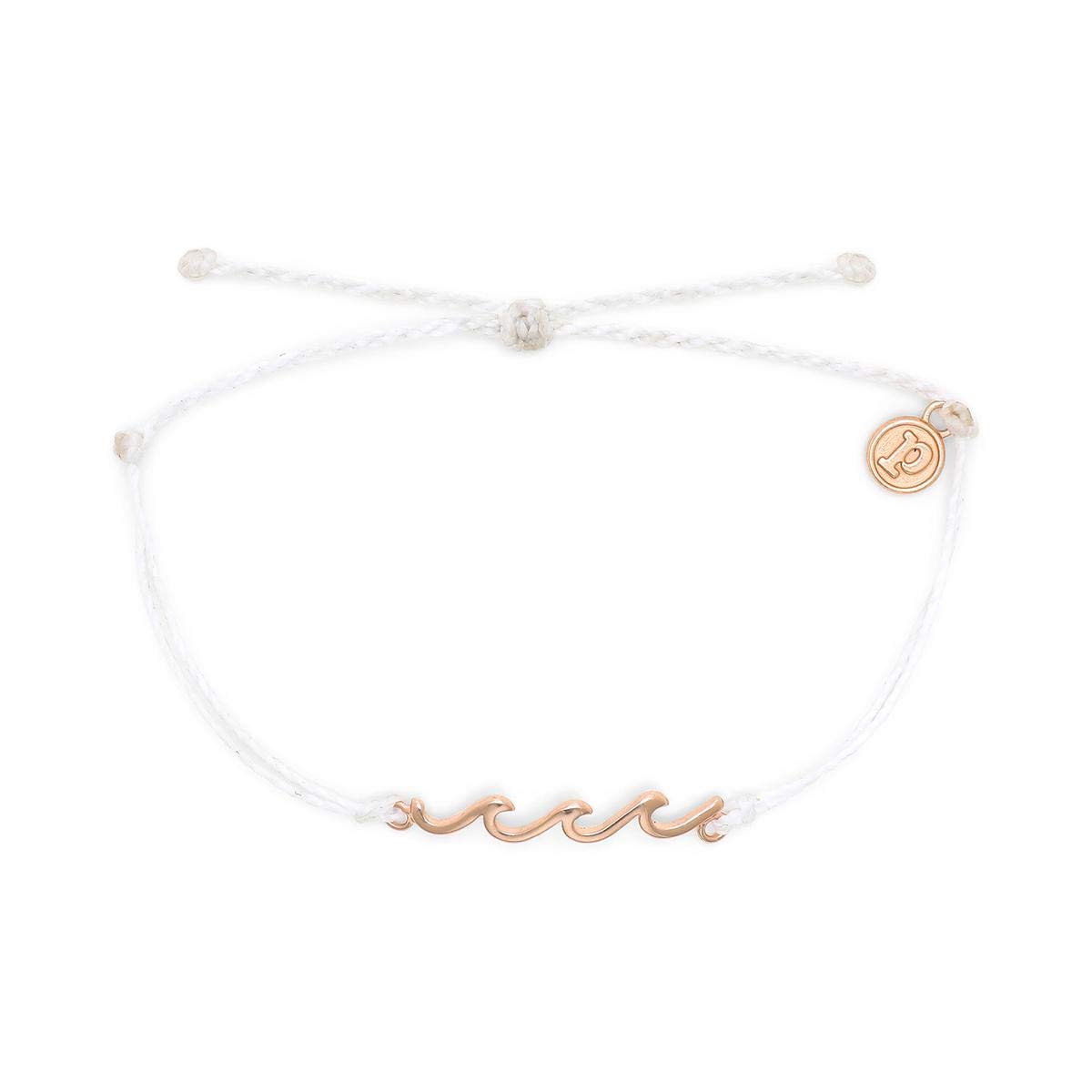 Pura Vida Delicate Wave Bracelet w/Rose Gold-Plated Brass Casting - Adjustable Braided Band, Waterproof - White