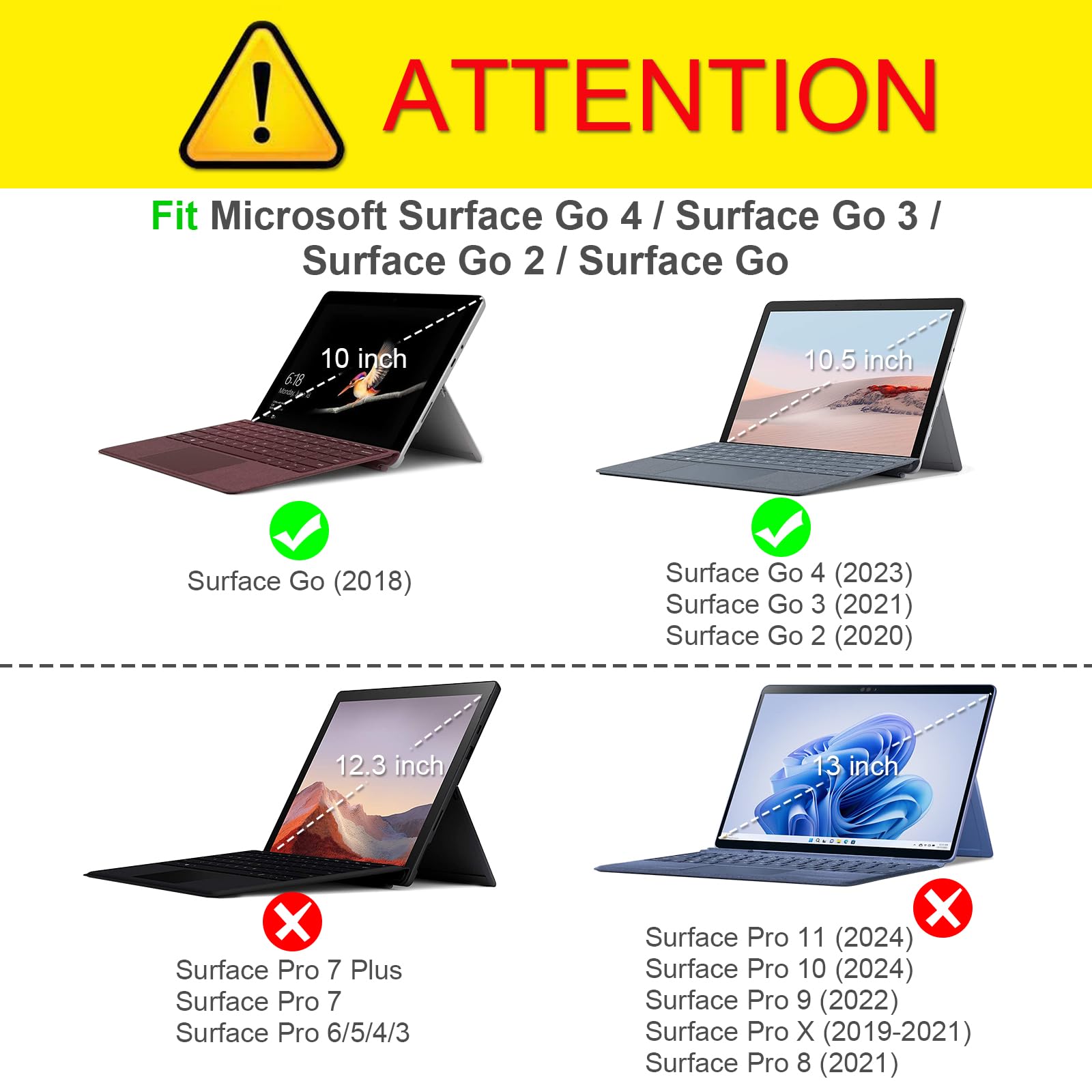 Fintie Hard Case for Microsoft Surface Go 4/3/2/1 (2023/2021/2020/2018), Shockproof Folio Protective Rugged Cover Compatible with Type Cover Keyboard + Original Kickstand, Frost Clear