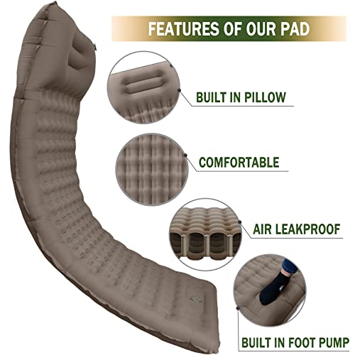 NOWTOWIN Inflatable Sleeping Pad for Camping, 4 Inch Thick Comfortable Sleeping Mat for Backpacking Hiking Traveling, Compact Waterproof Camping Air Mattress with Built in Foot Pump and Pillow