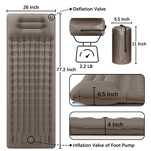 NOWTOWIN Inflatable Sleeping Pad for Camping, 4 Inch Thick Comfortable Sleeping Mat for Backpacking Hiking Traveling, Compact Waterproof Camping Air Mattress with Built in Foot Pump and Pillow