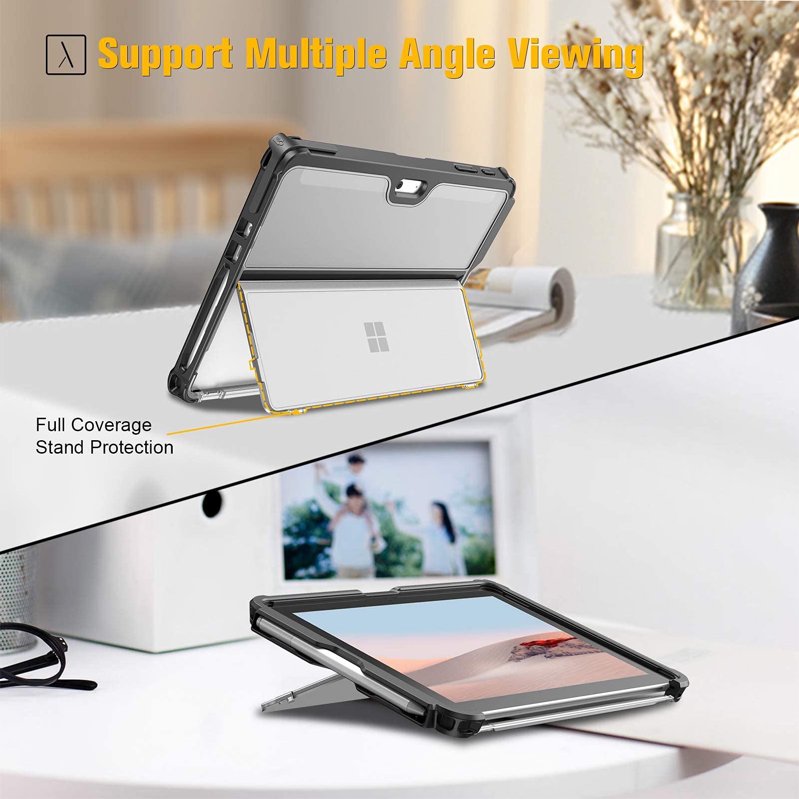 Fintie Hard Case for Microsoft Surface Go 4/3/2/1 (2023/2021/2020/2018), Shockproof Folio Protective Rugged Cover Compatible with Type Cover Keyboard + Original Kickstand, Frost Clear
