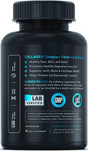 Vital Vitamins Multi Collagen Complex - Type I, II, III, V, X, Grass Fed, Non-GMO, 150 Capsules