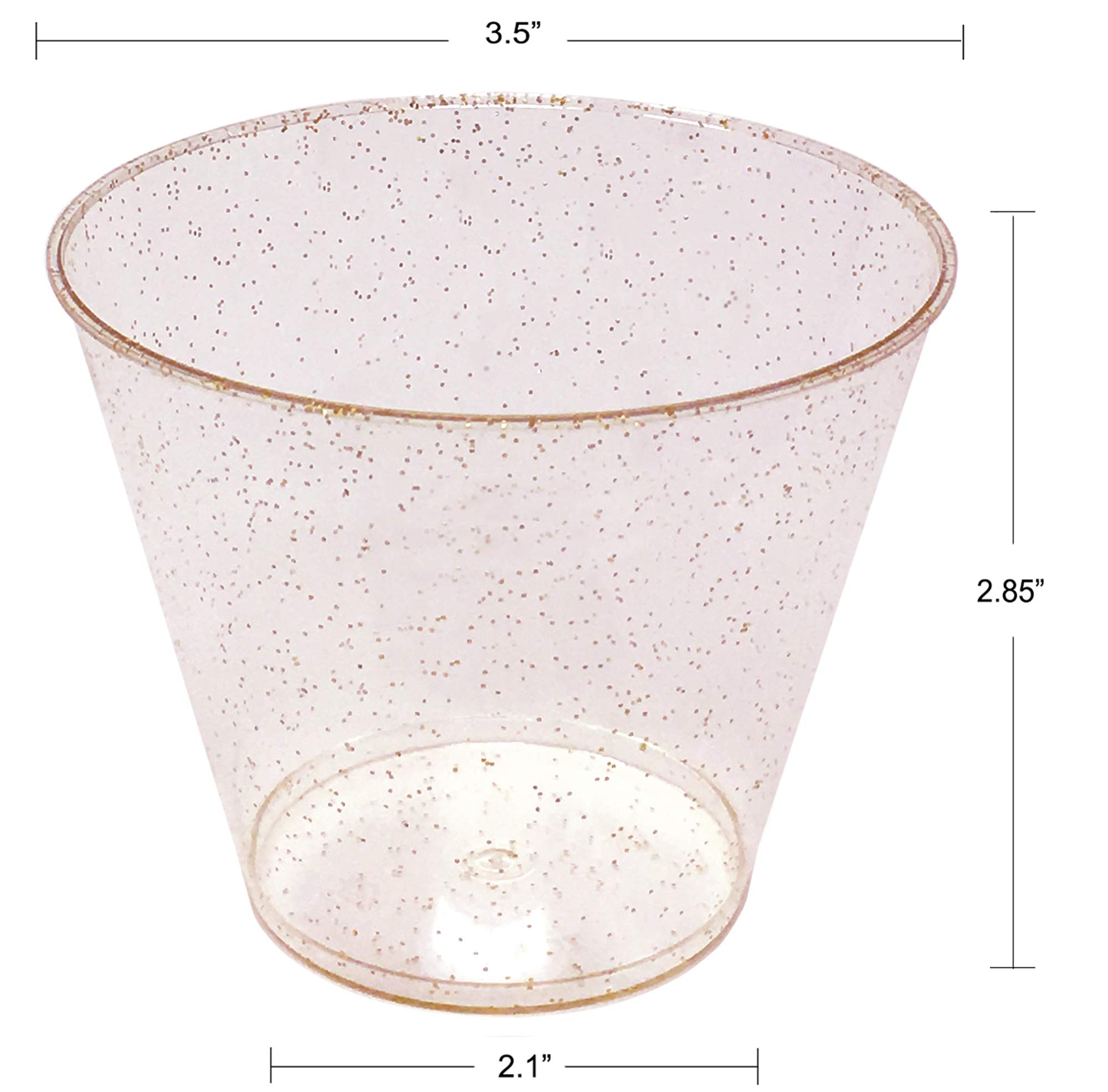JL Prime 100 Rose Gold Glitter Plastic Cups - 9 Oz Reusable and Recyclable - Elegant Rose Gold Glitter Tumblers for Weddings, Anniversaries, Showers, Parties - Small Drinking Cups