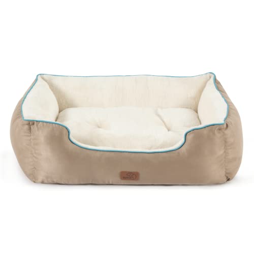 Bedsure Dog Beds for Large Dogs - Cat Beds for Indoor Cats, Rectangle Cuddle Large Medium Dog Bed Washable with Anti-Slip Bottom, 30 Inches, Camel