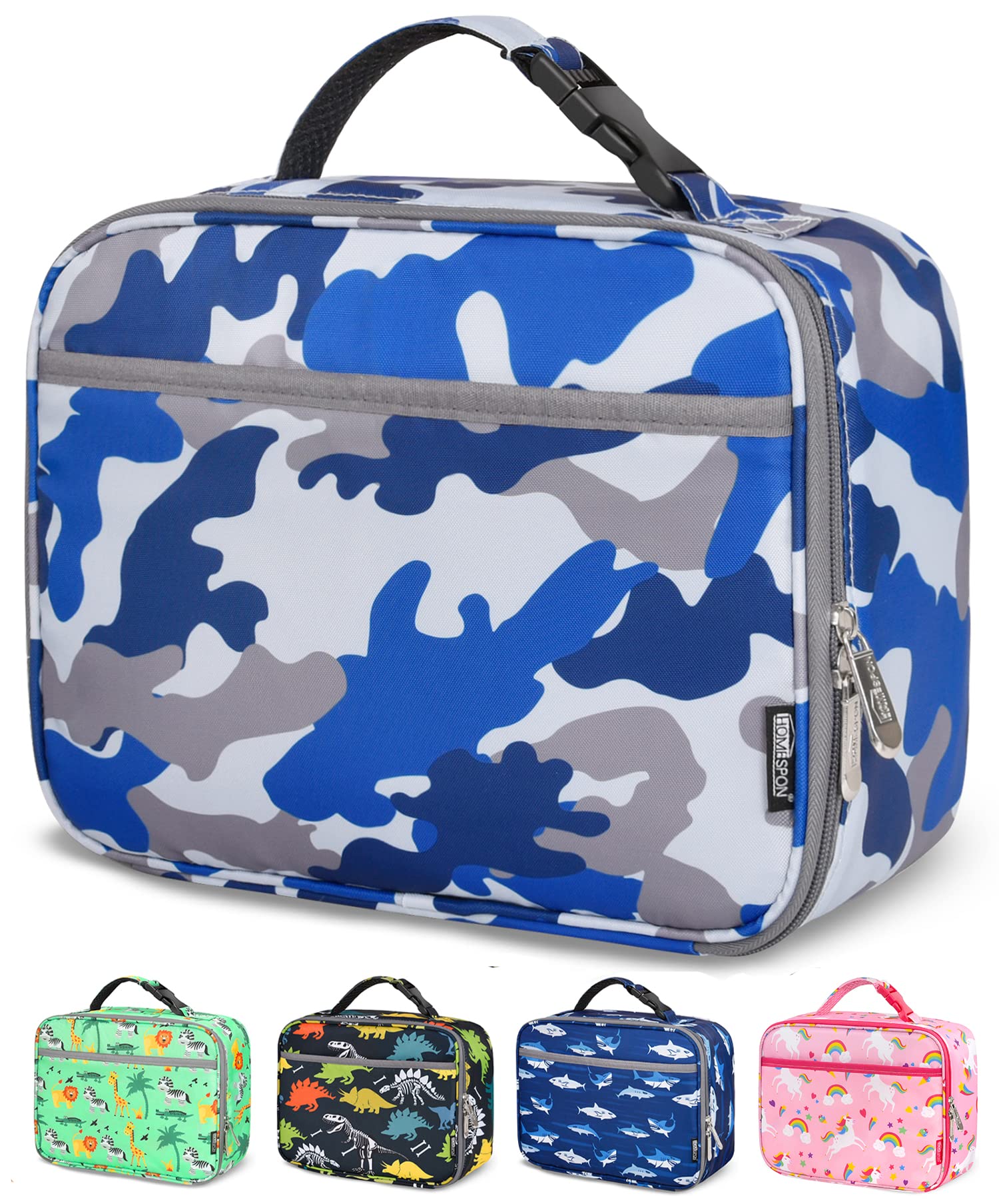 HOMESPON Kids Lunch Box Insulated Prints Lunch Bag Water-Resistant Cooler Bags Back to School Thermal Meal Tote Zippered Pockets Ideal for Children