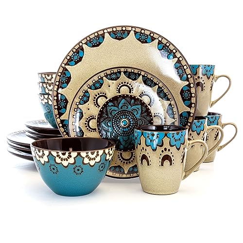 IULJH Household 16 Piece Dinnerware Set in Tan and Dish Ceramic Bowl Cutlery Combination