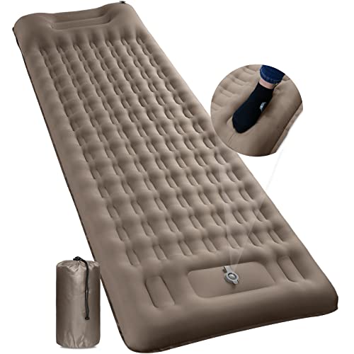 NOWTOWIN Inflatable Sleeping Pad for Camping, 4 Inch Thick Comfortable Sleeping Mat for Backpacking Hiking Traveling, Compact Waterproof Camping Air Mattress with Built in Foot Pump and Pillow