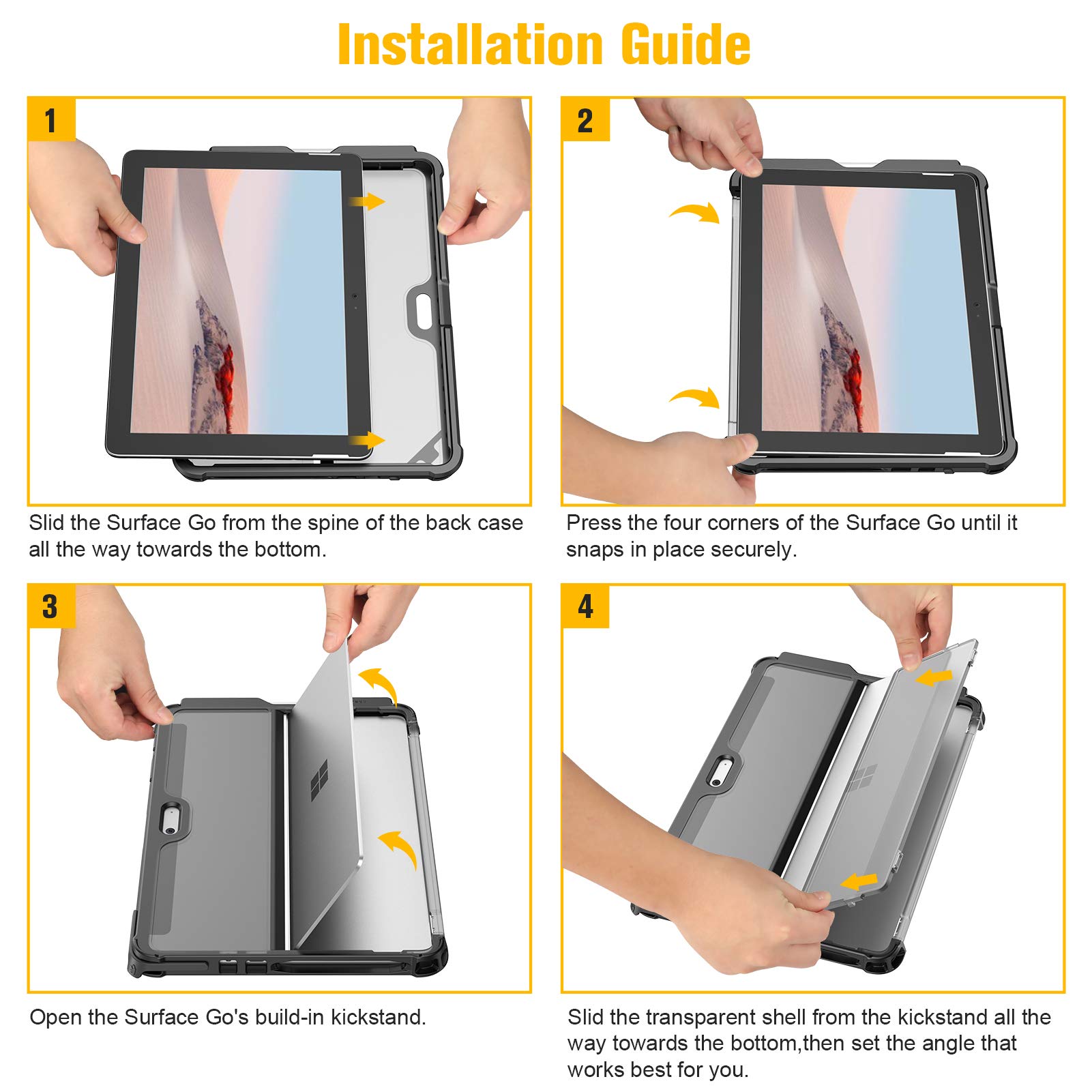 Fintie Hard Case for Microsoft Surface Go 4/3/2/1 (2023/2021/2020/2018), Shockproof Folio Protective Rugged Cover Compatible with Type Cover Keyboard + Original Kickstand, Frost Clear