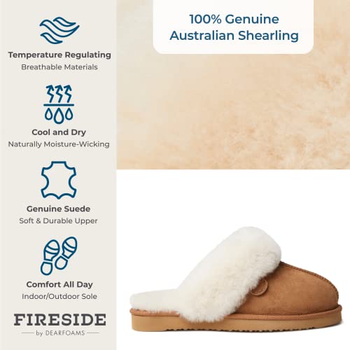 Dearfoams womens Fireside Sydney Shearling Fur Indoor/Outdoor Scuff With Wide Widths Slipper, Chestnut, 9 US