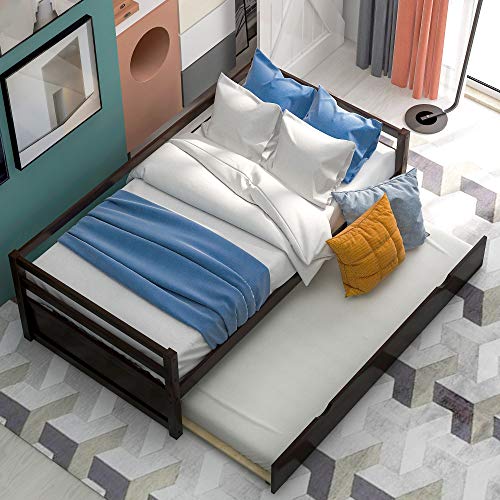 Harper & Bright Designs Wood Daybed with a Trundle, Trundle Daybed Twin Size, Sofa Bed for Living Room Bedroom. No Box Spring Required (Twin, Espresso)