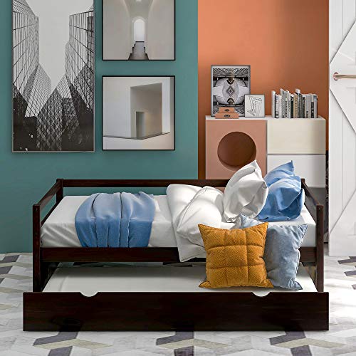 Harper & Bright Designs Wood Daybed with a Trundle, Trundle Daybed Twin Size, Sofa Bed for Living Room Bedroom. No Box Spring Required (Twin, Espresso)