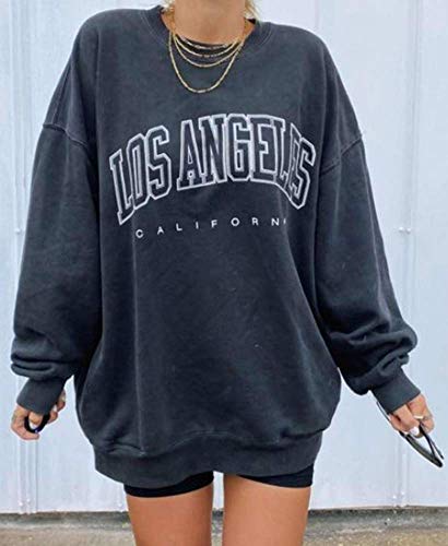 Women’s Oversized Sweatshirts Los Angeles California Hoodies Crewneck Long Sleeve Boyfriends Pullovers Tops