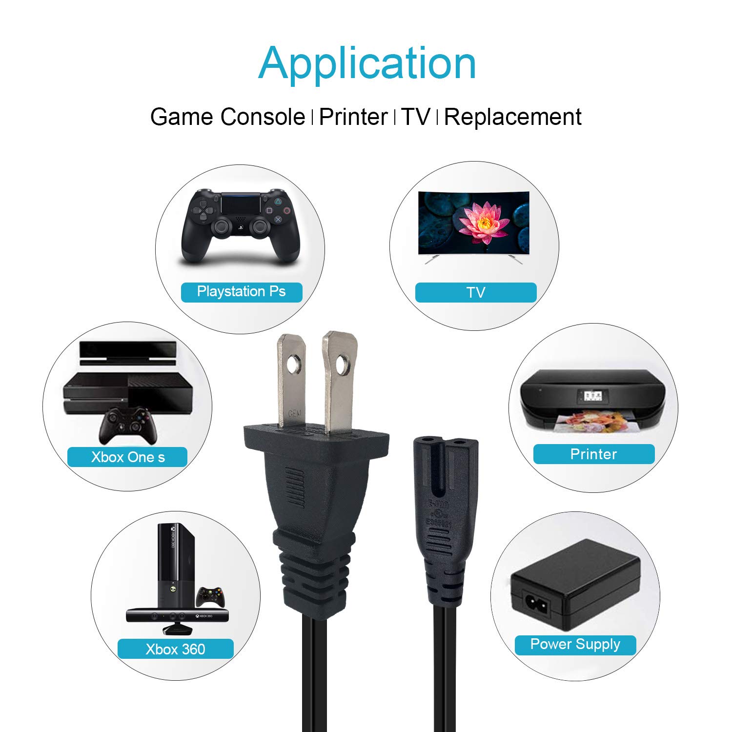 Cable Nahao 6 Ft AC Power Cord Compatible with Vizio TV E Series: E221-A1, E221-A1, E291-A1, E231-B1, E231i-B1; SmartCast E43-E2 LCD Monitor SB3621n-E8 SB3821-C6 SB3851-CO SB4051-C0 Sound Bar