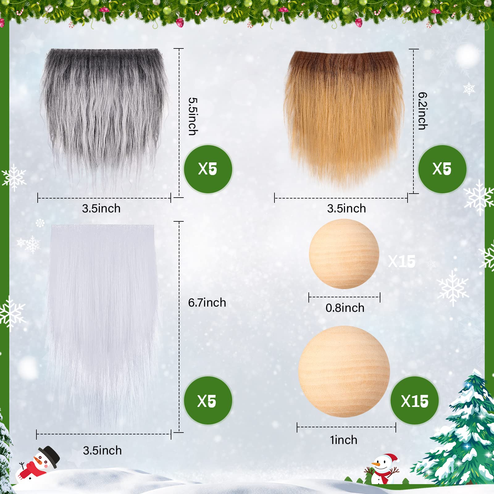 15 Pcs Gnome Beards for Crafting Easter Day Faux Fur Fabric Precut Gnomes Beards Handmade 30 Pieces Wood Balls for Halloween Christmas Valentine's Day Independence Day (Gray, Camel, White)