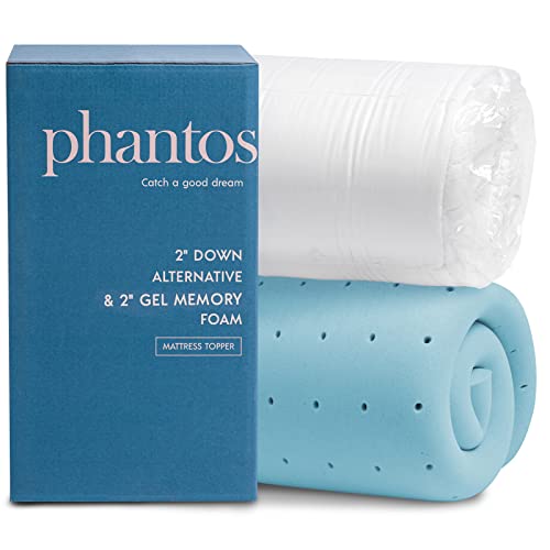 Phantoscope 4 Inch Dual Layer Memory Foam Mattress Topper, King Size, 2 Inch Cooling Gel Memory Foam + 2 Inch Cotton Pillow Top Cover, Relieve Hip and Back Pain for Stomach and Side Sleepers White