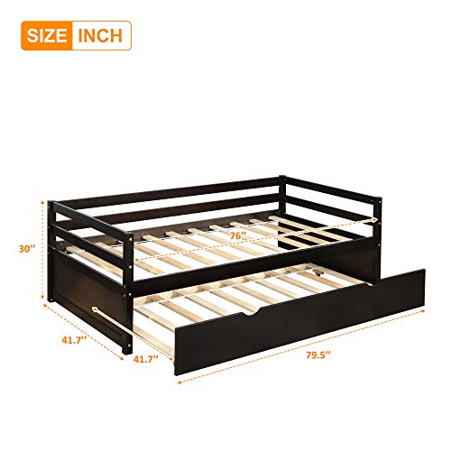 Harper & Bright Designs Wood Daybed with a Trundle, Trundle Daybed Twin Size, Sofa Bed for Living Room Bedroom. No Box Spring Required (Twin, Espresso)