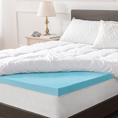 Phantoscope 4 Inch Dual Layer Memory Foam Mattress Topper, King Size, 2 Inch Cooling Gel Memory Foam + 2 Inch Cotton Pillow Top Cover, Relieve Hip and Back Pain for Stomach and Side Sleepers White