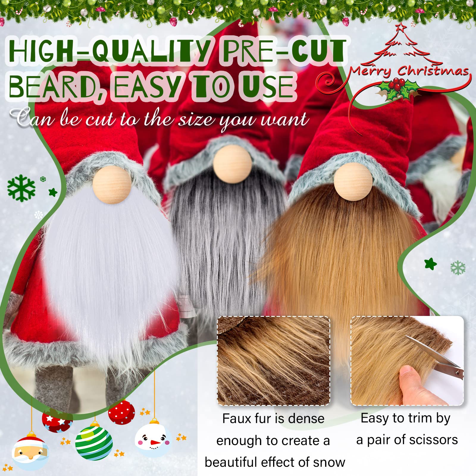 15 Pcs Gnome Beards for Crafting Easter Day Faux Fur Fabric Precut Gnomes Beards Handmade 30 Pieces Wood Balls for Halloween Christmas Valentine's Day Independence Day (Gray, Camel, White)