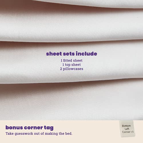 Sheets & Giggles 100% Eucalyptus Lyocell Sheet Set - All-Season, Responsibly Made, Naturally Cooling, Super Soft, Moisture-WicQueen, Temperature Balancing, Vegan β Queen, Pearl