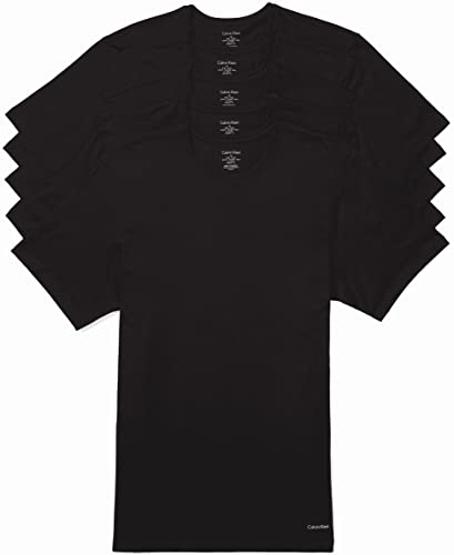 Calvin Klein mens 100% Cotton T-Shirt Packs 5 BLACK- SHORT SLEEVE SLIM FIT CREWNECK L