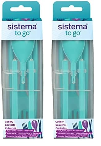 Sistema To Go Collection 4 Piece Cutlery Set, Assorted Colors (Pack of 2)